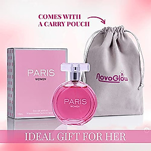 NovoGlow Paris Women- Eau De Parfum Spray Perfume, Fragrance For Women- Daywear, Casual Daily Cologne Set with Deluxe Suede Pouch- 3.4 Oz Bottle- Ideal EDP Beauty Gift for Birthday, Anniversary