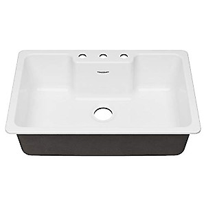 American Standard 77SB33223.308 Quince 33 x 22 Single Bowl Cast Iron Kitchen Sink-3 Holes, Brilliant White