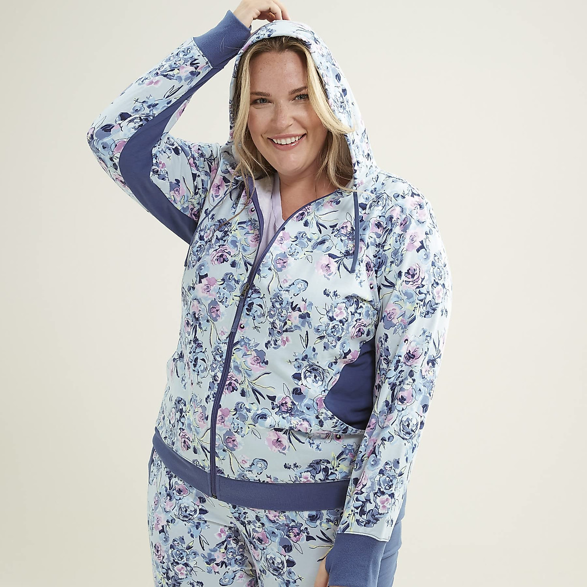 Vera Bradley Women's Active French Terry Color-blocked Full-zip Hoodie With Pockets (Extended Size Range), Fresh-Cut Bouquet, Medium