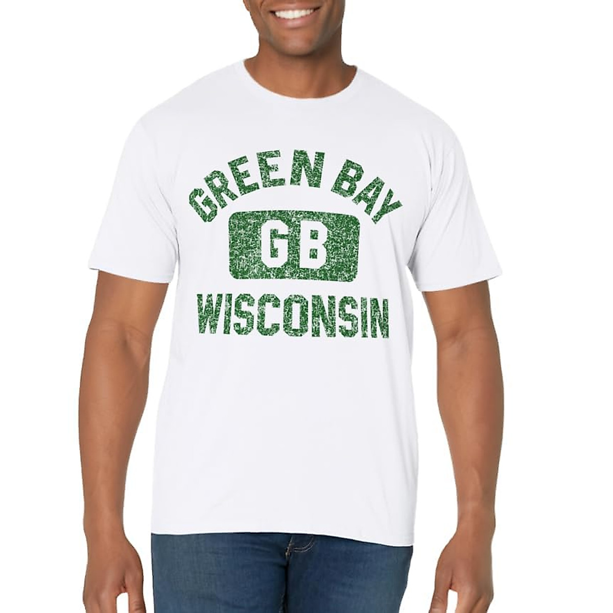 Green Bay Wisconsin GB Gym Style Distressed Green Print T-Shirt