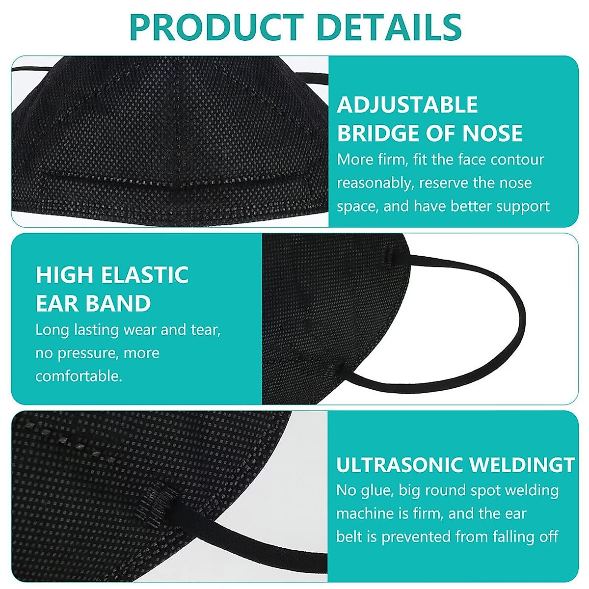 YUAKOU KN95 Protective Face Masks 50pcs, Breathable Comfortable, Disposable Individually Wrapped,5-Ply Protection KN95 Adults Mask Black