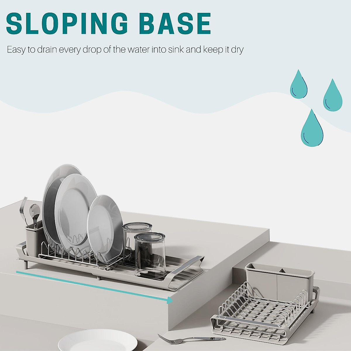 E-ROOM TREND Extendable Dish Drying Rack, Multifunctional Dish Rack for Kitchen Counter, Anti-Rust Drying Dish Rack with Cutlery Holders 18.6" L x 7.9" W, Black(DR402B)