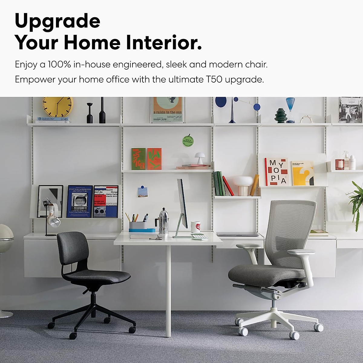 SIDIZ T50 Ergonomic Home Office Chair : High Performance, Adjustable Headrest, 2-Way Lumbar Support, 3-Way Armrest, Forward Tilt, Adjustable Seat Depth, Ventilated Mesh Back, Cushion Seat (Gray)