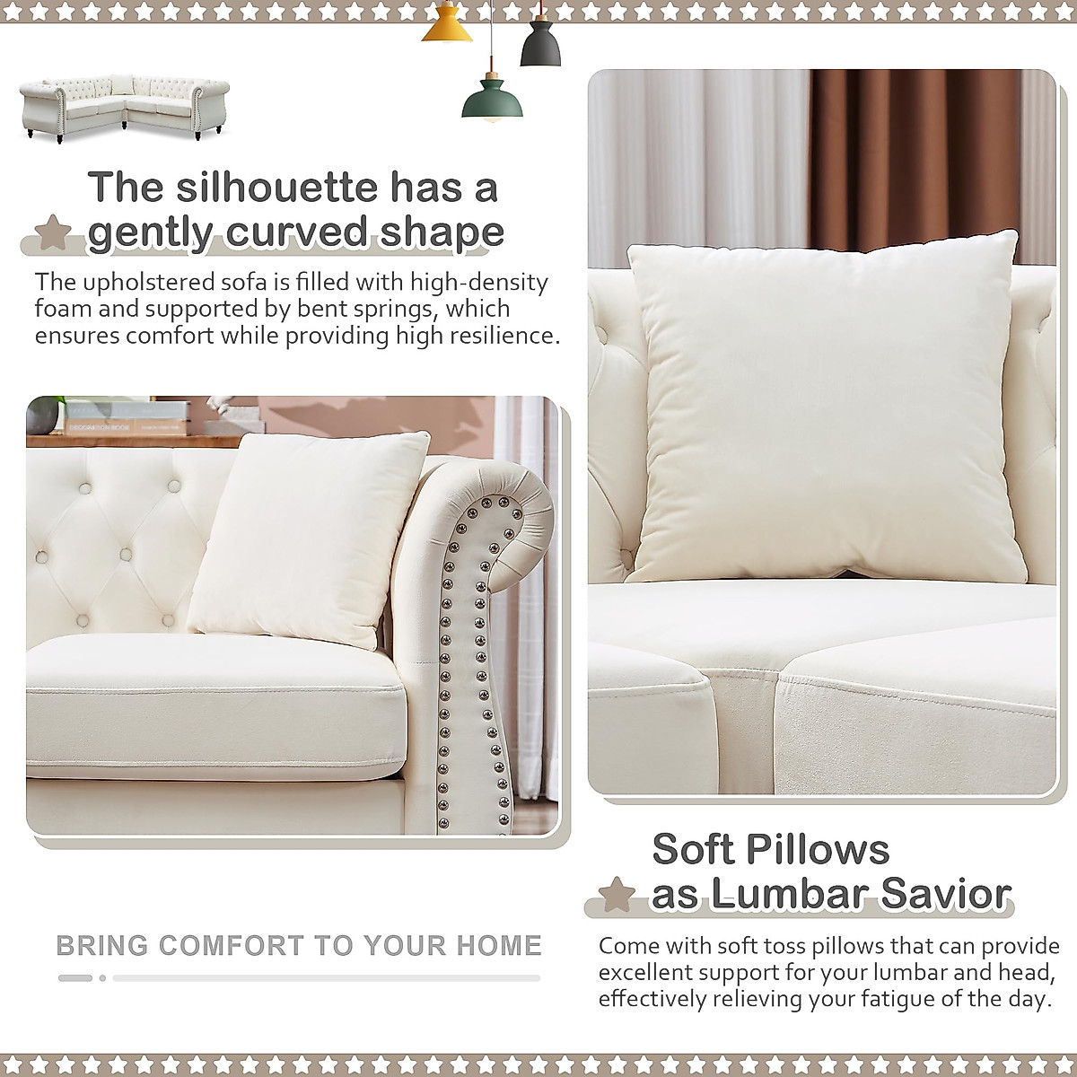 ATUMON 83.5" Oversized L-Shaped Corner Velvet Couch,Heavy Duty Solid Wood Frame and Sturdy Wood Legs,5-Seater Corner Sofas with 3 Pillows for Living Room, Bedroom, Apartment, Office (83.5" Beige)