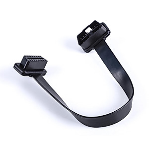 Low Profile OBD 2 OBD ii Male to Female Ribbon Extension Diagnostic Cable 16pins Connected Fully for Scan Tool Code Reader 1ft/30cm