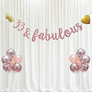 33 & fabulous Banner, Pre-Strung, No Assembly Required, Funny Rose Gold Paper Glitter Party Decorations for 33rd Birthday Party Supplies, Letters Rose Gold,ABCpartyland