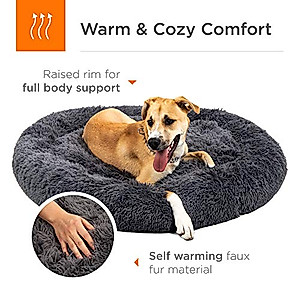 Best Choice Products 45in Dog Bed Self-Warming Plush Shag Fur Donut Calming Pet Bed Cuddler w/Water-Resistant Lining, Raised Rim - Gray