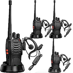 Arcshell Rechargeable Long Range Two-Way Radios with Earpiece 4 Pack Walkie Talkies Li-ion Battery and Charger Included