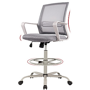 HOMEFLA Mid-Back Mesh Drafting Chair - Tall Office Chair with Armrest Standing Desk Chair Counter Height with Adjustable Foot Ring (Grey)