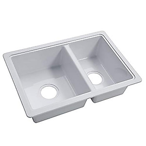 Lippert RV Double Kitchen Galley Sink - 25" x 17" x 6.6" - White — Durable, Space-Saving Sink for RVs and Manufactured Homes - Scratch-Resistant ABS Acrylic - Lightweight and Easy to Install — 809030