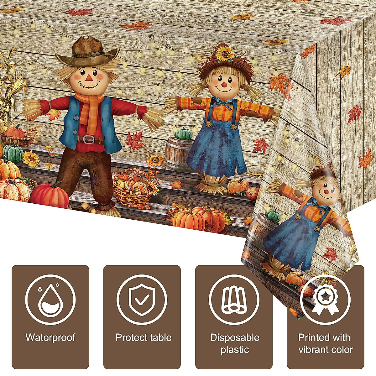 Fall Thanksgiving Tablecloth Plastic Fall Party Table Cover Autumn Harvest Pumpkin Leaves Tablecloth Decoration for Fall Thanks Harvest Party Table Decor Supplies, 54 x 108 Inches (3 Pack)