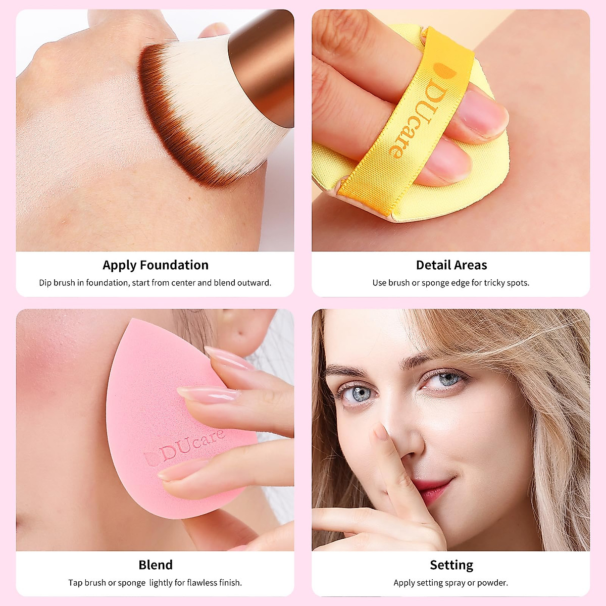 DUcare Foundation Brush Makeup Sponges Flat Top Kabuki Brush for Blending Liquid, Cream or Flawless Powder Cosmetics