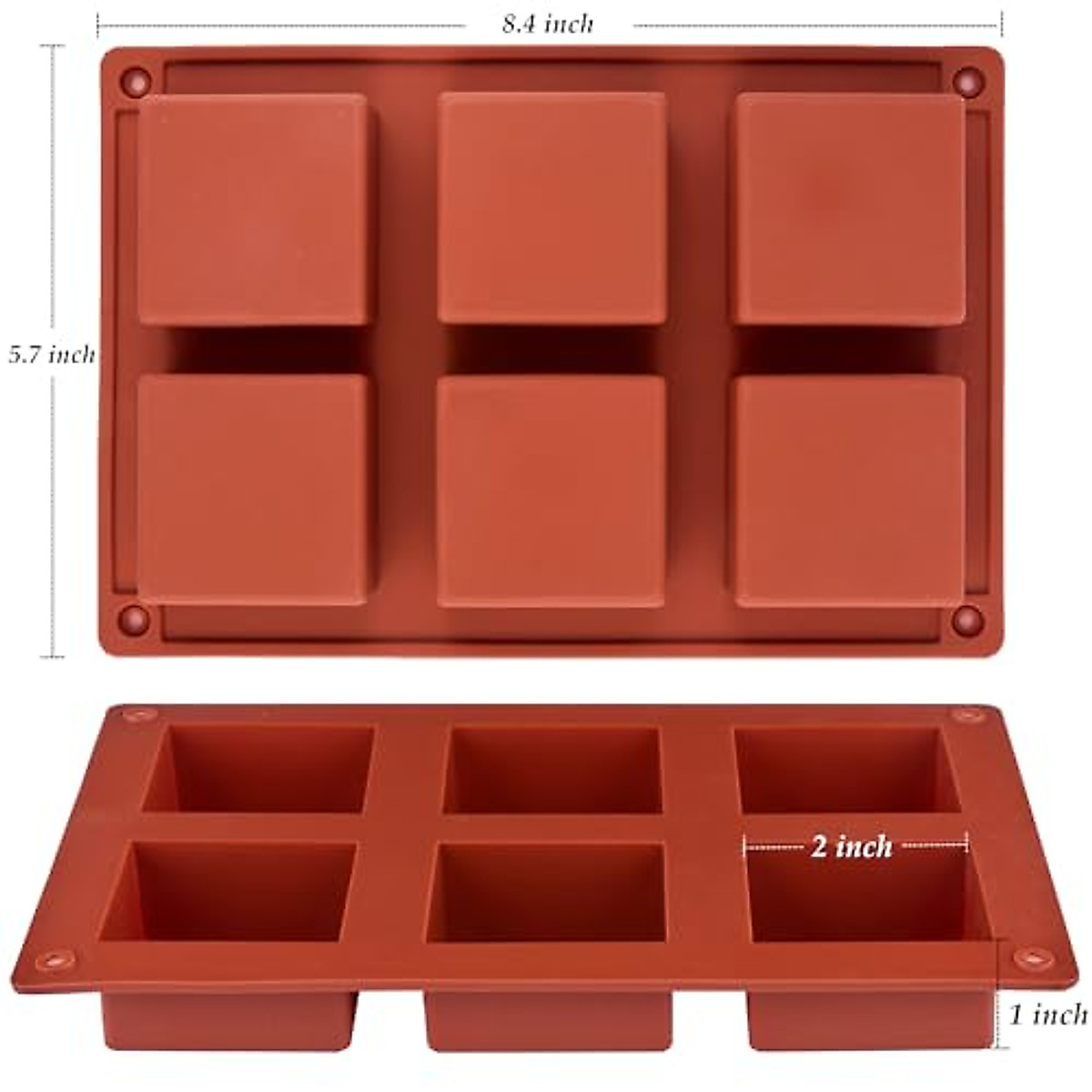 JOERSH Silicone Square Molds 4 Pack 6-Cavity All Edges Brownie Pan Non-Stick Silicone Baking Pans for Brownie Bites, Square Cupcake, Mini Muffin Cakes