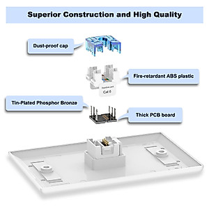 VCELINK Cat6 RJ45 Keystone Jacks Slim Profile 10-Pack, 180-Degree Ethernet Wall Jack Punch Down, Cat5e Cat5 Keystone Module Connector UTP, 110-Type for Wall Plate, Patch Panel (White)