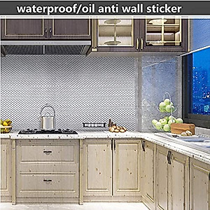 ZODIFEVI Kitchen Backsplash Stickers,15.7X196.9 inch, Self Adhesive Drawer Liner Peel and Stick Foil Wallpaper Cabinets Shelf Sticker (0.4M5M, Cube Texture-Silver)