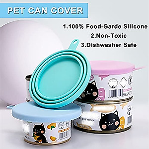 WAFJAMF Silicone Pet Can Covers,Dog Cat Food Can Lids and Spoons,Universal BPA Free,Fit Multiple Sizes Dishwasher Safe-3Pack