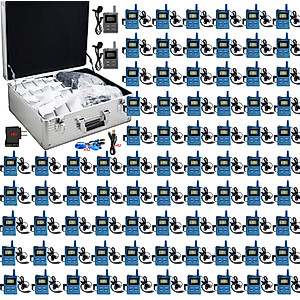 EXMAX ELGT-470 UHF Church Assisted Listening Systems Microphone Headset Translate Equipment 100 Channels for Church,Teaching(2 Transmitters & 80 Receivers with Silver Aluminium Alloy Storage Case)