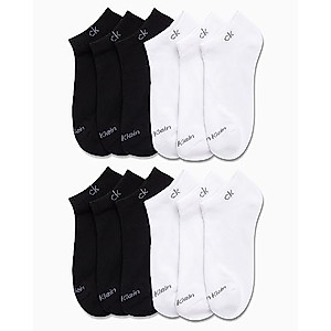 Calvin Klein Women's Athletic Socks - Lightweight Performance No Show Socks (12 Pack), Size Shoe Size: 4-10, White/Black