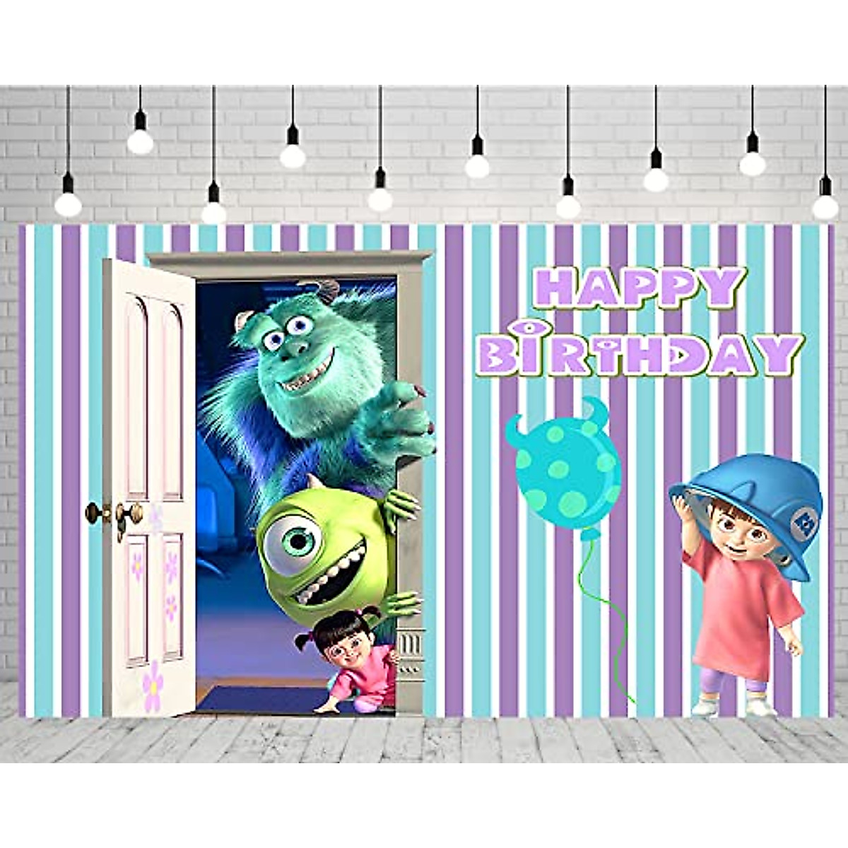 huio Monster Inc Backdrop for Birthday Party Supplies 5x3ft Monster Inc and Boo Theme Baby Shower Banner for Birthday Party Cake Table Decoration, One Size