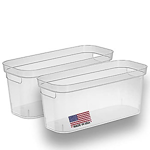 Modern Narrow Organizer Storage Bin, Clear Plastic Household Storage Container for Kitchen Pantry storage, Under Sink Bin, Bathroom/Laundry Room - Made In USA - 2 Pack (Narrow - 15” X 6” X 5”)