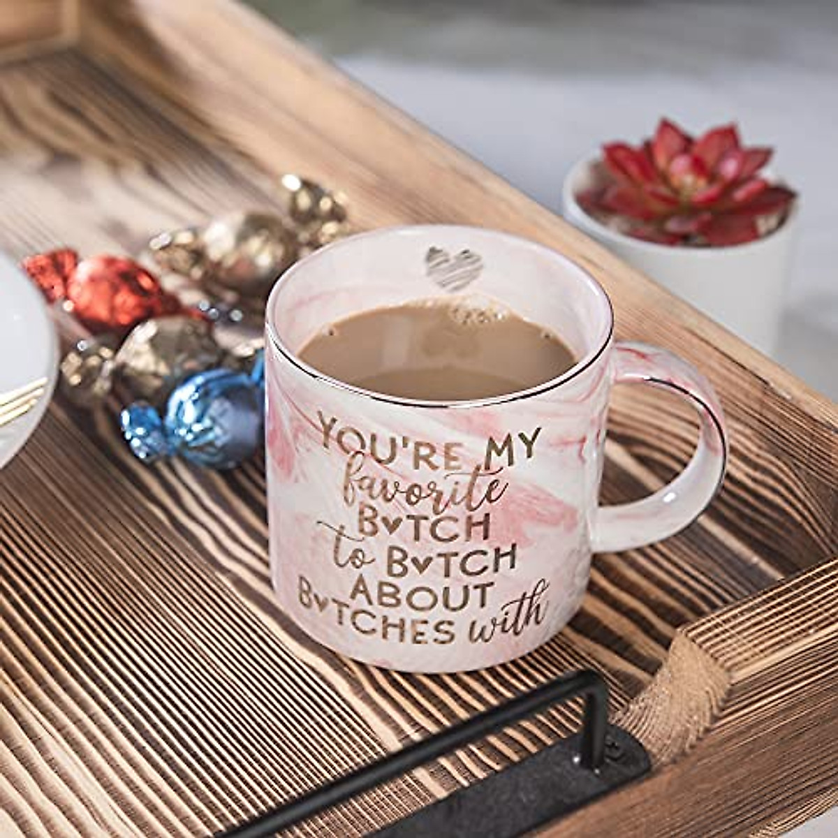 Best Friend Birthday Gifts for Women - Funny Friendship Gift for Bestfriend, Besties, BFF, Sister, Boss Woman, Big Sis, Sorority, Mom - You're My Favorite - Cute Pink Marble Mug, 11.5oz Coffee Tea Cup
