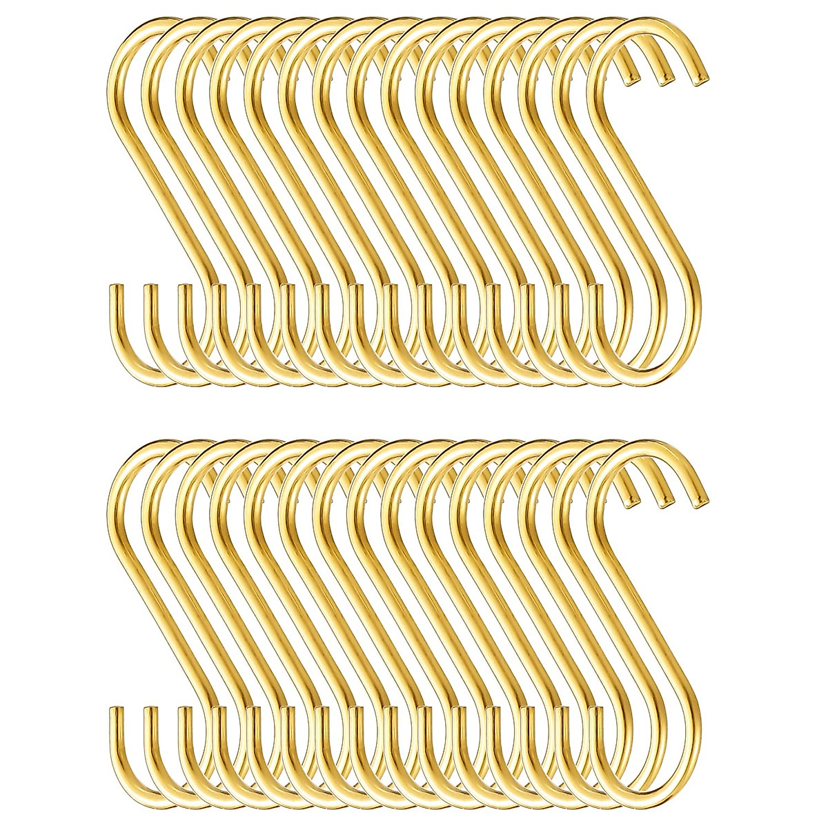 Evanda Gold S Hooks for Hanging Pack of 30, Heavy Duty Stainless Steel Titainium Plating Metal Mutil Purpose Hanger for Kitchen Pans, Pots, Utensils Tooks, Cups, Mugs, Clothes, Bags, Towels, Plants