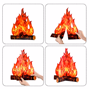 Boao 6 Sets Large Fake Fire 16" x 13" 3D Cardboard Campfire Big Fake Flame Artificial Paper Fire Torch Centerpiece for Camping Party Decorations Supplies (Dark Color)
