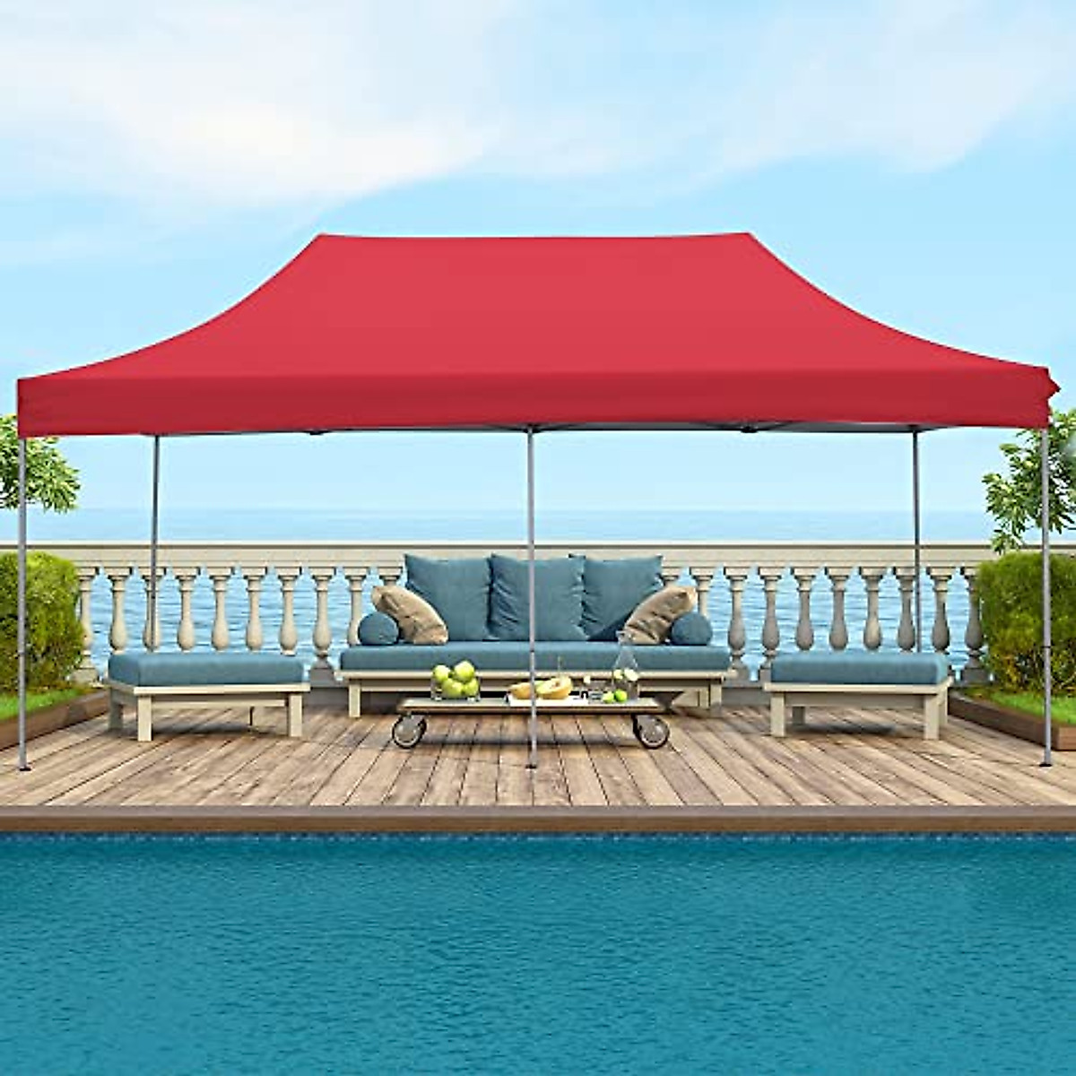10 FT X 10 FT Double Hardtop Gazebo Galvanized Steel Outdoor Patio Gazebo Aluminum Frame Double Vented Roof Pergolas with Curtains (Red)