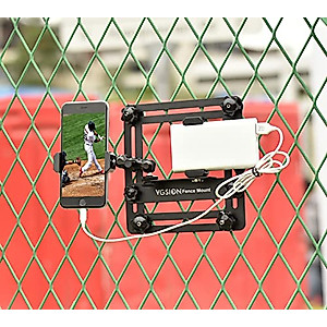 vgsion Aluminum Cell Phone/Action Camera Fence Mount for iPhone, Mevo Start, GoPro with Two Phone Clips, Angle Adjustable, Support Recording While Charging for Tennis, Baseball Games