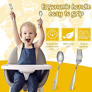 HANSGO 12PCS Children Safe Forks and Spoons, Silverware for Kids Cutlery Set Toddler Utensils Stainless Steel Tableware with Bunny and Puppy Motifs