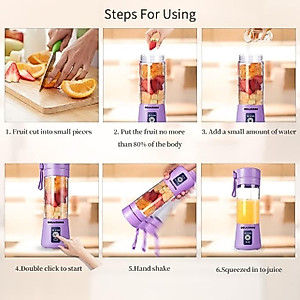 Portable Blender,Personal Blender for Shakes and Smoothies,Personal Size Blenders with USB Rechargeable Mini Fruit Juice Mixer, Mini Juicer Smoothie Blender Bottles Travel 380ML (Purple, 380 ml)