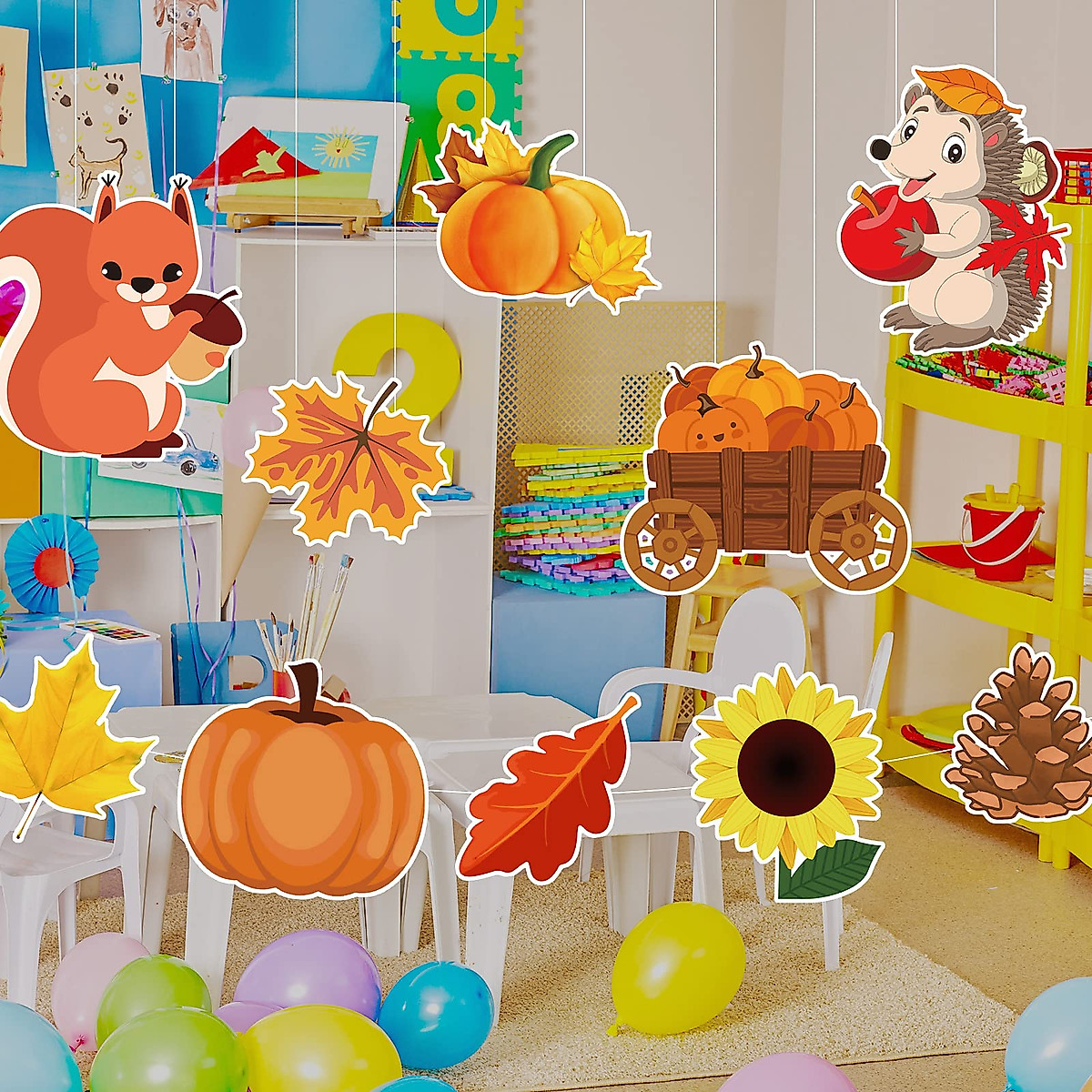 Breling 52 Pcs Thanksgiving Cut Outs Hello Autumn Fall Cut Outs Classroom Bulletin Border Decoration Maple Leaves Pumpkin Acorns Turkey Cutouts for School Classroom Fall Theme Decor