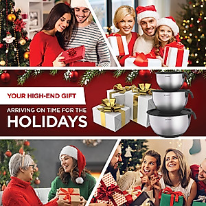 Belwares Mixing Bowls with Lids Set - Nesting Bowls with Graters, Handle, Pour Spout, Airtight Lids - Stainless Steel Non-Slip Mixing Bowl for Cooking, Baking, Prepping, Food Storage (Set of 3)