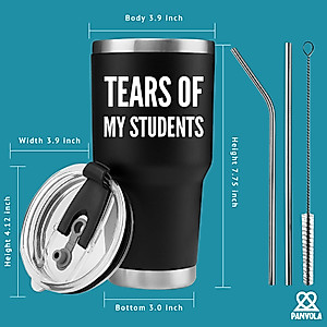 Panvola Tears Of My Students Vacuum Insulated Tumbler Teacher Gifts From Student Funny College Professor Graduation Appreciation Drinkware Travel Mug (30 oz, Black)