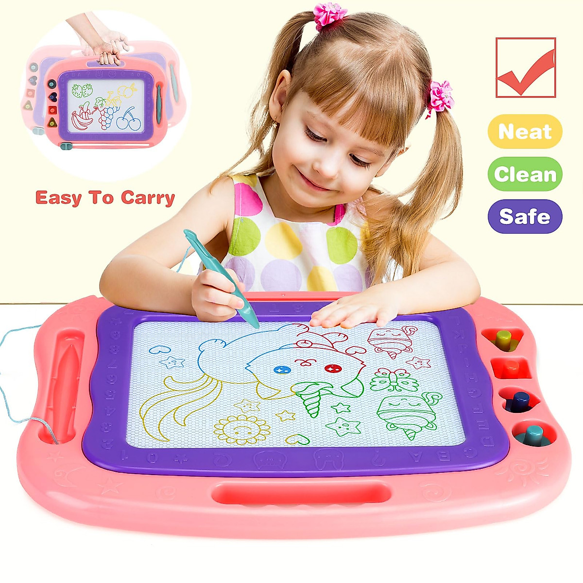 Wellchild Magnetic Drawing Board,Toddler Toys for Girls Boys 3 Year Old Gifts,Magnetic Doodle Board for Kids,Large Etch Magnet Sketch Doodle Pad Christmas Easter Valentines Day Gifts for Kids