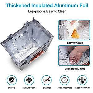 Lacdo Lunch Bag for Women Men Insulated Lunch Tote Bags Waterproof Reusable Lunch Box Soft Cooler with Pockets for Work Travel Picnic, Gray