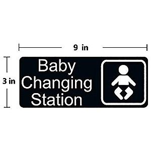 New Baby Changing Station Sign, 9 x 3 in with English and Symbol, Black for Men, Women, Unisex