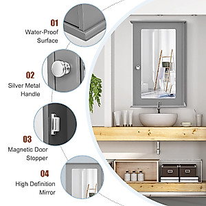 hysache Bathroom Medicine Cabinet, Wall Mount Mirrored Storage Cabinet w/Single Mirrored Door & Adjustable Shelf, Multipurpose Wooden Organizer for Hallway Living Room Bed, 13.5" L x 6" W (Gray)