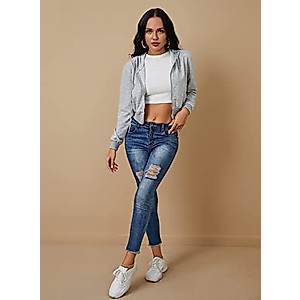 milanpavilion Women's Cropped Zip Up Hoodie Sweatshirt Long Sleeve Zipper Basic Workout Crop Jacket Teen Zipper Hoodie Grey