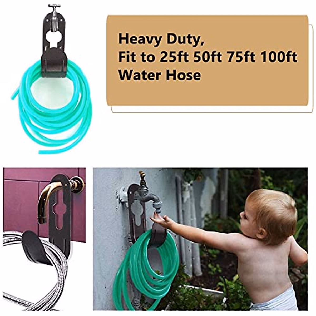 Eastrans Garden Hose Holder Wall Mounted Hold 100ft 3/4’’ Hose, Durable and Heavy Duty Rust-Free Hook Hanger for Water Hose, Keep Your Backyard Neat and Clean