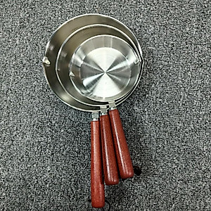 YNeedM 3Pcs Set 150ml+200ml+300ml Hot Oil Pan Stainless Steel Butter Warmer Pan Milk Warmer Pot with Wood Handle