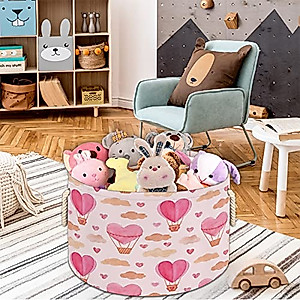 Valentine's Day Heart Pattern (6) Large Round Baskets for Storage Laundry Baskets with Handles Blanket Storage Basket for Bathroom Shelves Bins for Organizing Nursery Hamper Girl Boy