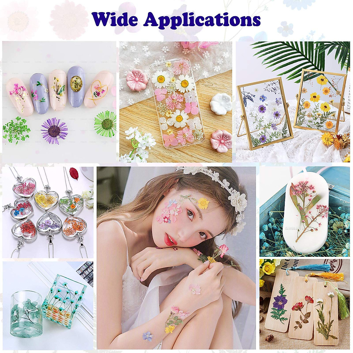 LUCISKY 92 Pcs Purple Dried Pressed Flowers Real Natural Leave Petals for DIY Resin Candle Jewelry Nail Crafts