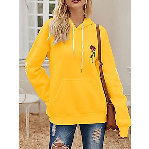 ZAFUL Men's Fleece Hoodie Unisex Rose Letter Print Hooded Pullover Kangaroo Pocket Sweatshirt Yellow XL