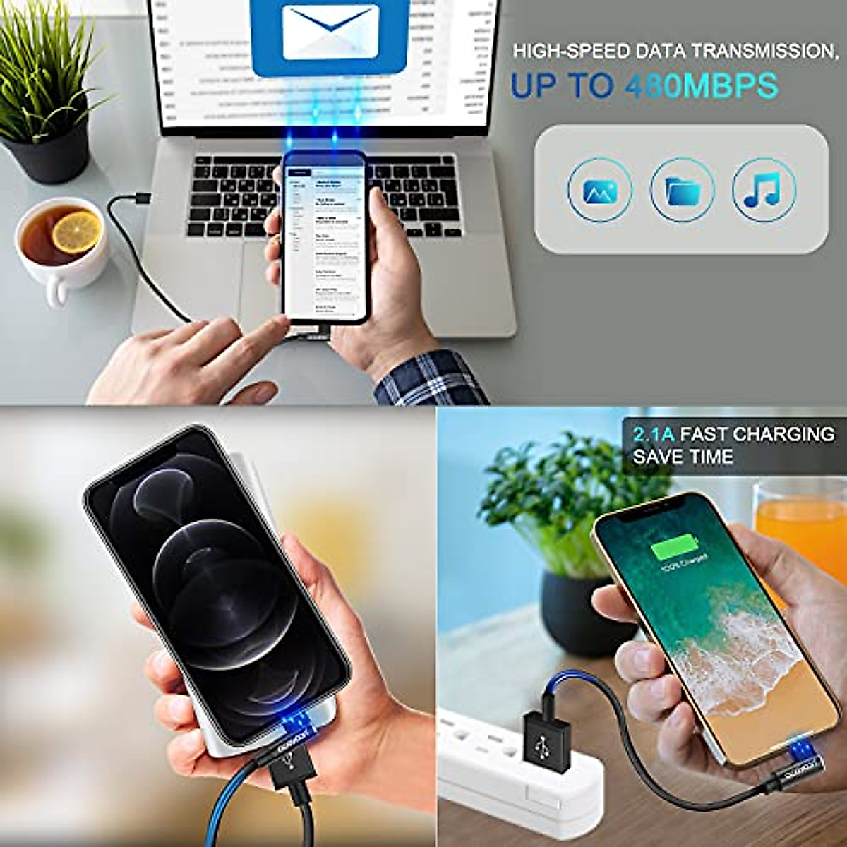 aceyoon [2 Pack MFi Certified Lightning Cable, Right Angle 1.6ft Braided USB to 90 Degree iPhone Charger L Shaped Data Sync Elbow Powerline Cord for i12/12 Pro, i11/11 Pro, XS Max, XR, XS