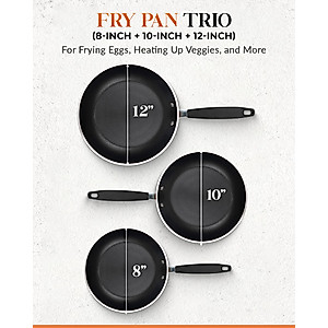 GOTHAM STEEL Copper Cast Frying Pan Set, 3 Piece Nonstick Copper Fry Pans, 8”, 10” & 12” Nonstick Frying Pans, Nonstick Skillet Set, Omelet Pan, Cookware, PFOA Free, Dishwasher Safe Cool Touch Handle