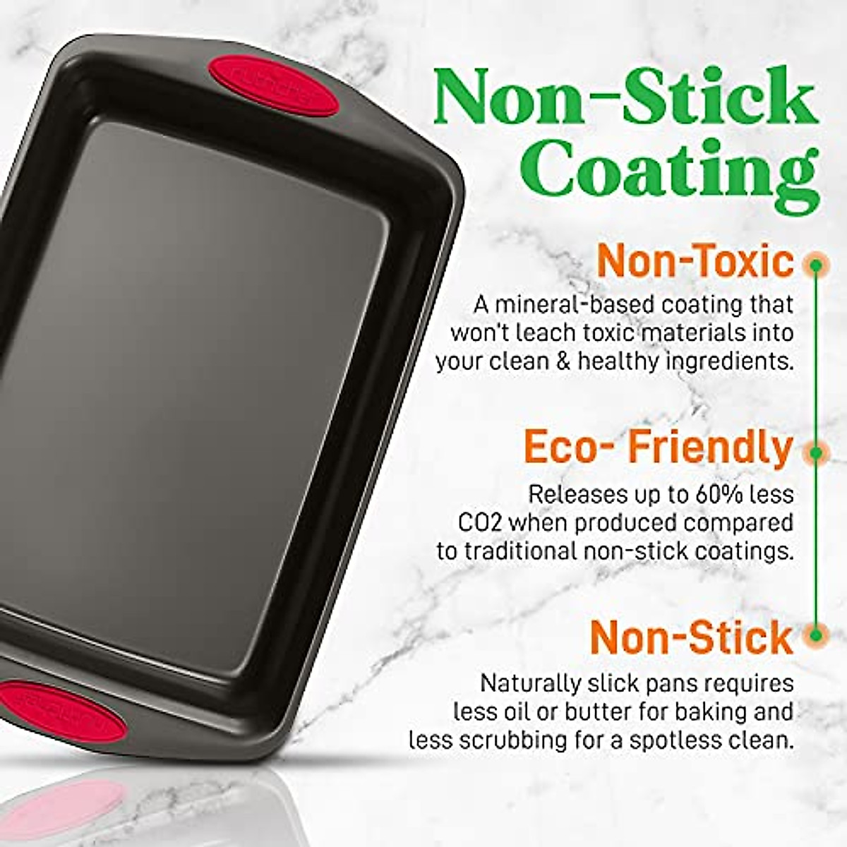 NutriChef 2-Piece Baking Pan Set - PFOA, PFOS, PTFE Free Flexible Nonstick Black Coating Carbon Steel Bakeware - Professional Home Kitchen Bake Cookie Sheet Stackable Tray w/Red Silicone Handles