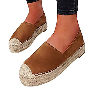 NEARTIME?Women's Platform Shoes, Fashion Grass Weaving Outdoor Slip On Round Toe Casual Flats Boat Shoes Brown