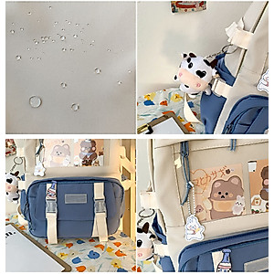 JELLYEA Kawaii School Backpack with Cute Milk Cow Accessories Kawaii Pins for Girls Teen (Black)