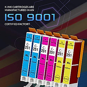 K-Ink Compatible Ink Cartridge Replacement for Canon CLI-251 CLI 251 XL (2 Cyan, 2 Yellow, 2 Magenta)